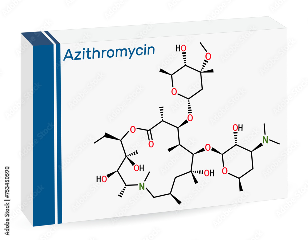 Azithromycin molecule. It is macrolide antibiotic. Skeletal chemical ...