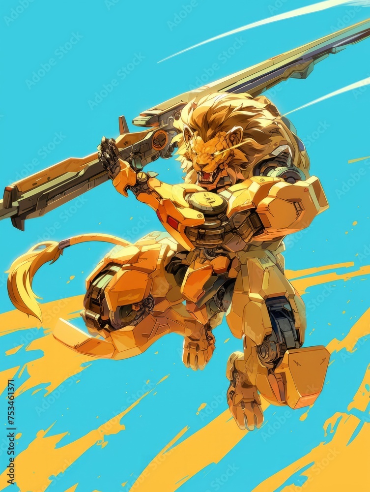 Lion Robot In Fight Attack Pose Anime Style Illustration Stock ...