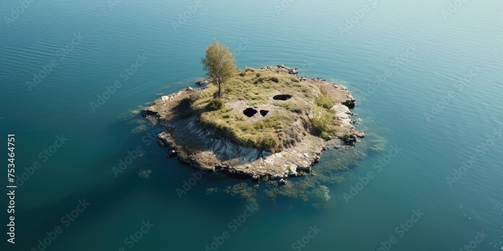 In the midst of the calm lake or expansive ocean, a small island stands ...