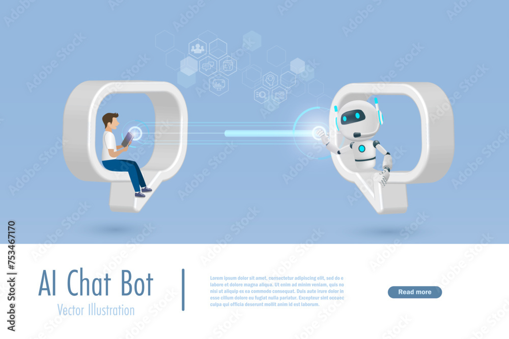 AI chat robot communicate and answer smart solution to user in speech ...
