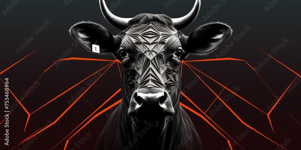 In the shadows, a portrait reveals the regal profile of a black bull ...