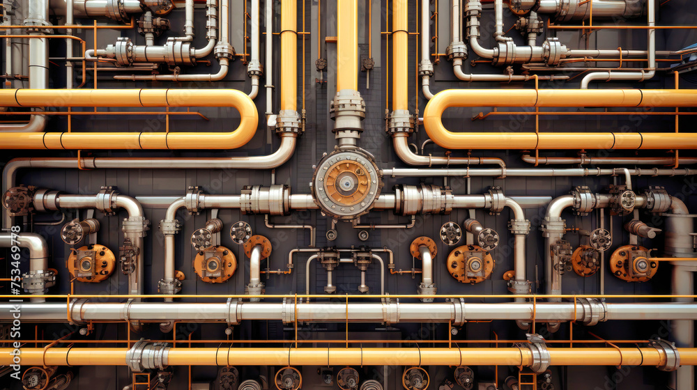 Pipeline equipment. Mechanical pressure sensors on pipes. Industrial ...