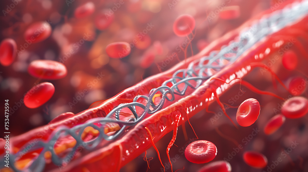 White blood cells move in the blood throughout the body. Stock ...