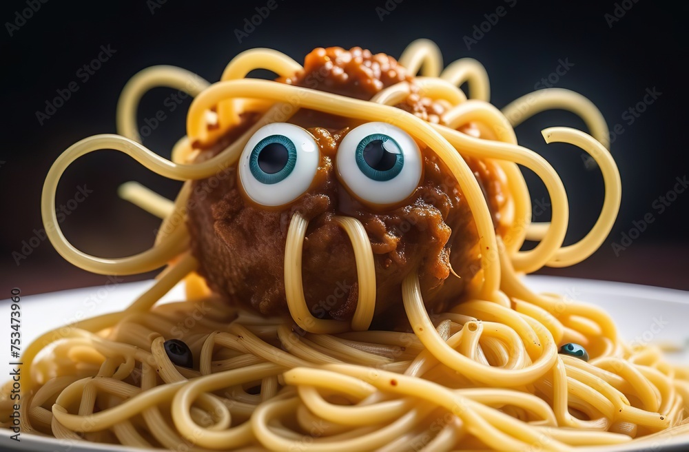 The Flying Spaghetti Monster, floating glob of spaghetti with two big ...