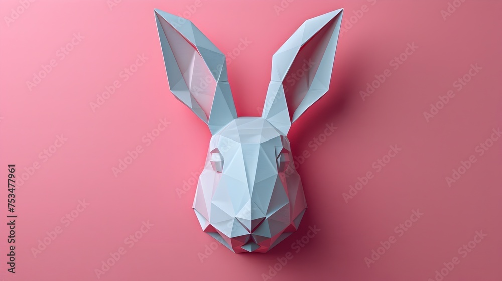 3D Origami Rabbit on Bright Pink Background, To add a modern and ...