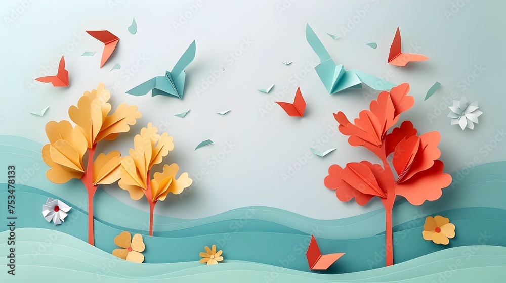 Colorful Origami Paper Art with Spring Motifs, To convey a sense of ...