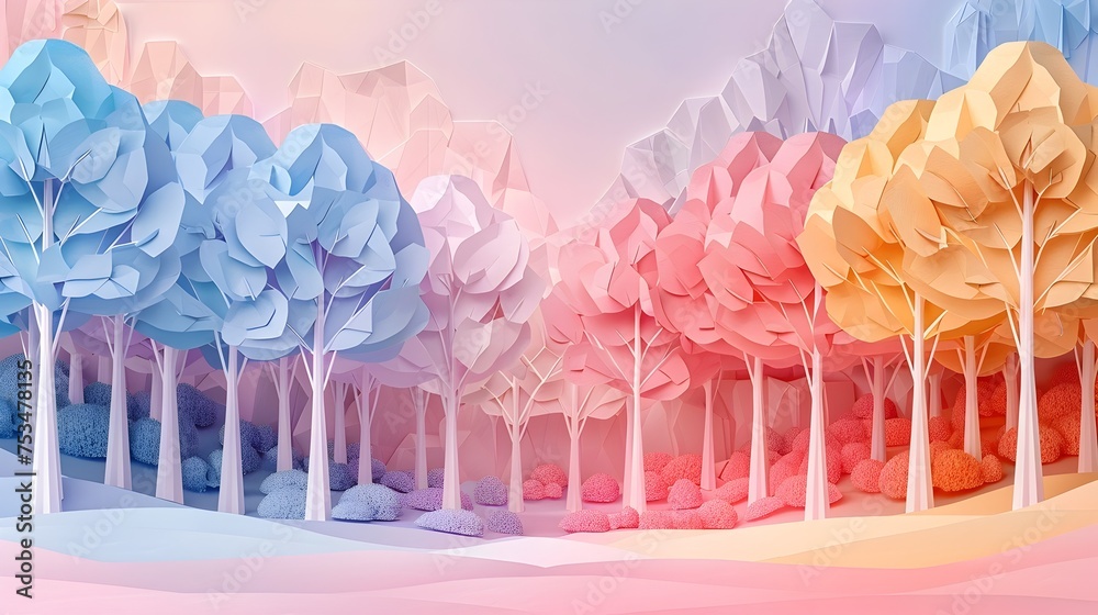 Colorful Paper Art Trees in Voxel and Polygonal Styles, To add a unique ...