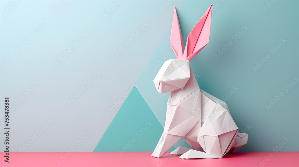 Origami Paper Craft Rabbit on Pastel Background, To add a touch of ...