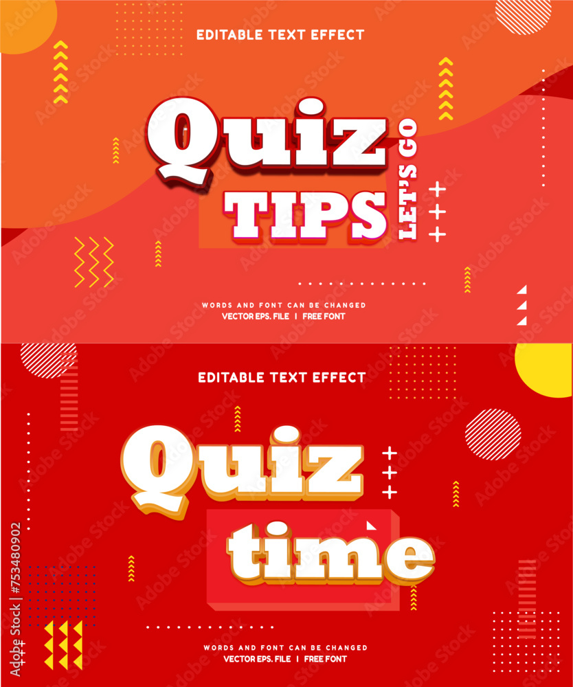 Editable text effect - Quiz Time and Quiz Tips 3d cartoon template ...