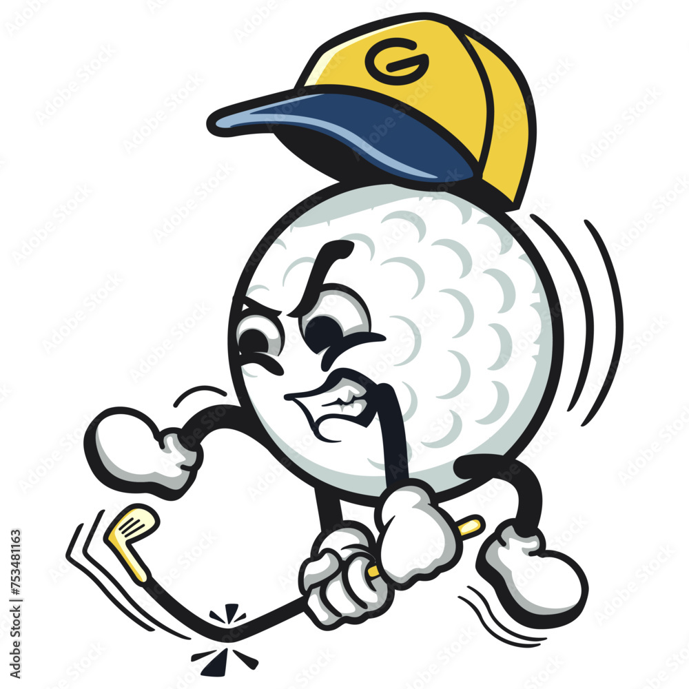 character illustration of an angry cartoon icon of a golf ball hitting ...