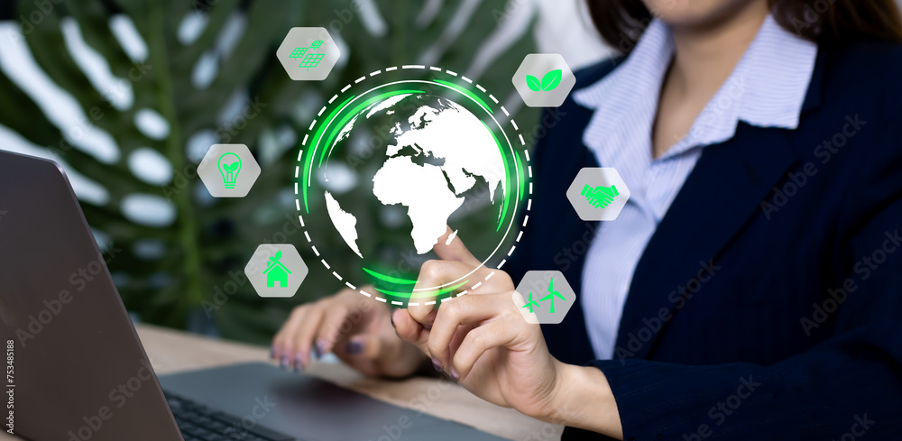 LCA-Life cycle assessment concept.businessman holding a green ball with ...