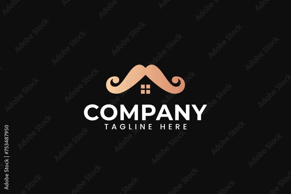 mustache with house shape logo design for real estate agency and ...