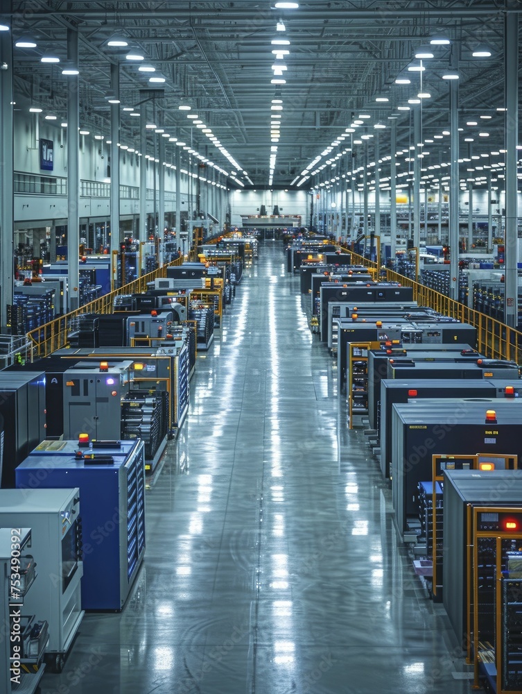 Safety and ergonomics are paramount in the factory layout, ensuring ...