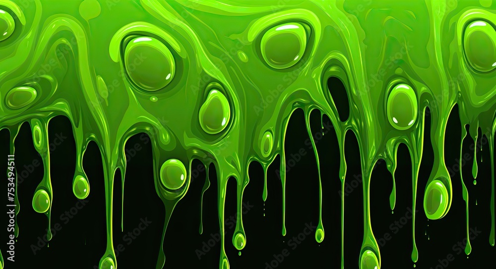 Green Ooze. Seamless Border of Dripping Slime with Bubbles for ...
