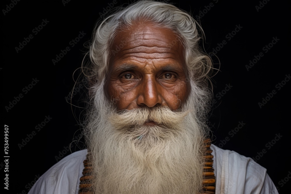 Brahmin man with a flowing white beard and dressed in traditional ...