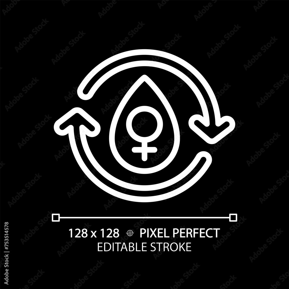 Female menstrual cycle white linear icon for dark theme. Feminine ...