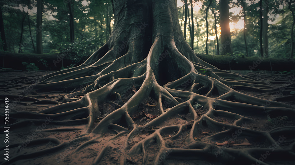 Root system of a tree growing underground, soil cross section Stock ...