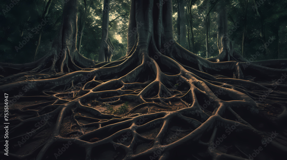 Root system of a tree growing underground, soil cross section Stock ...
