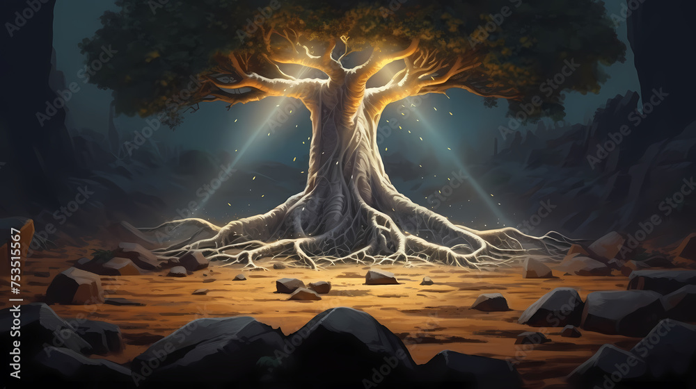 Root system of a tree growing underground, soil cross section Stock ...