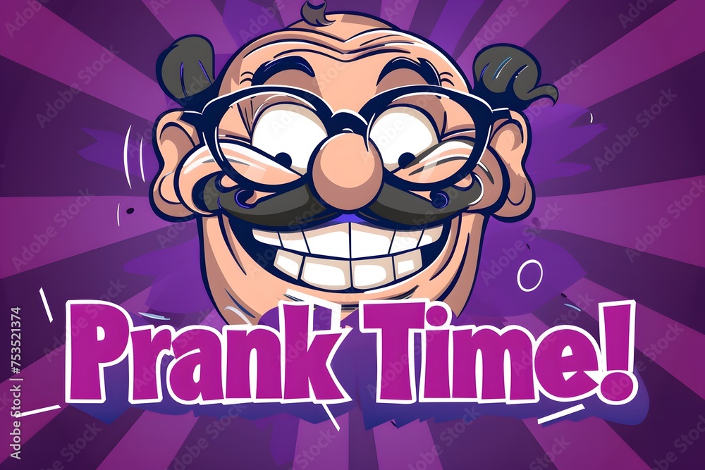 An April Fools' Day banner with a large, grinning cartoon face wearing ...