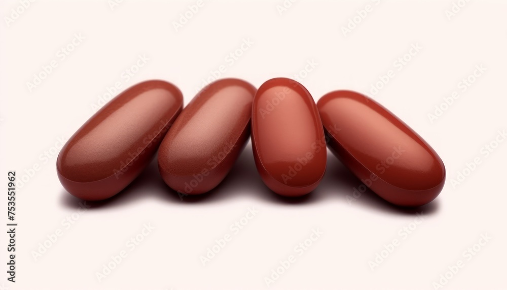 Five red tablets placed side by side, natural sleep aids and remedies ...