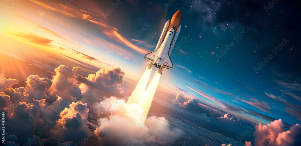 Space Shuttle Ascent at Dawn. Captivating image of a space shuttle with ...