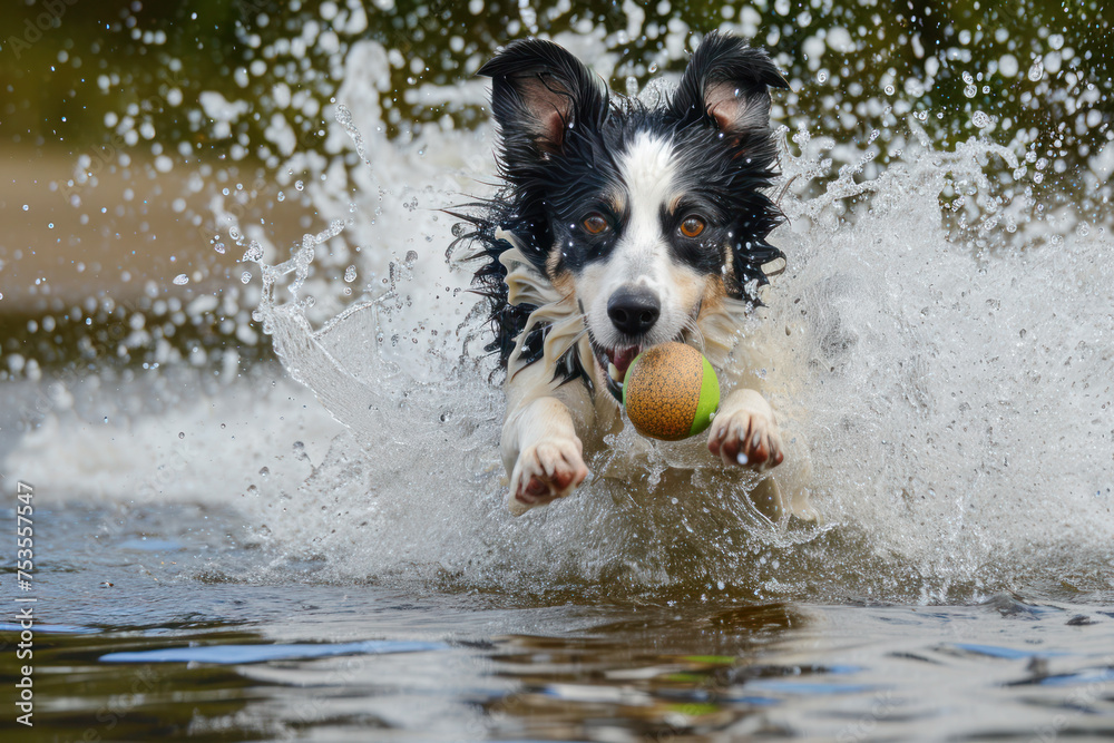 Border Collie Catching Ball in Water. An action-packed photo of an ...