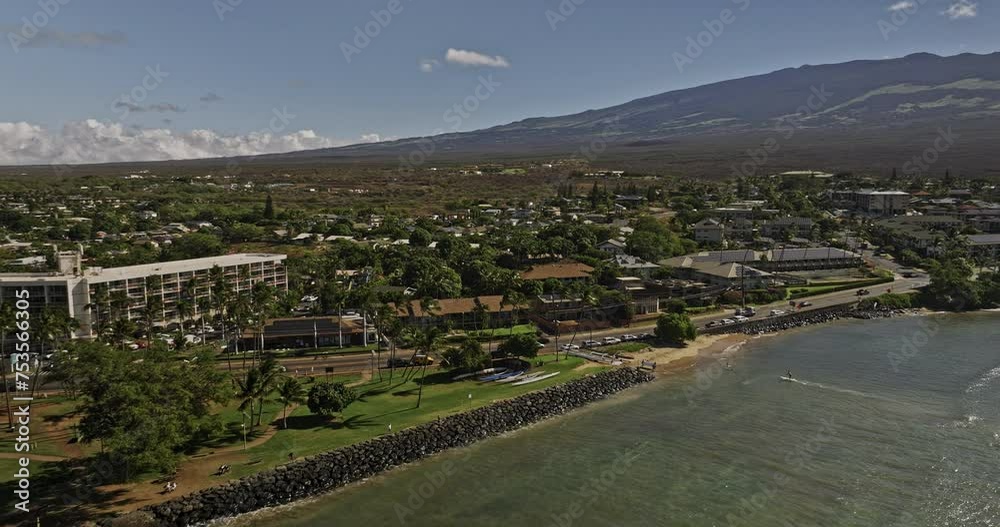 Kihei Maui Hawaii Aerial v8 drone flyover Kalama park capturing views ...