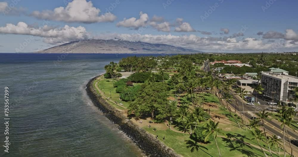 Kihei Maui Hawaii Aerial v7 drone flyover Kalama Park along South Kihei ...