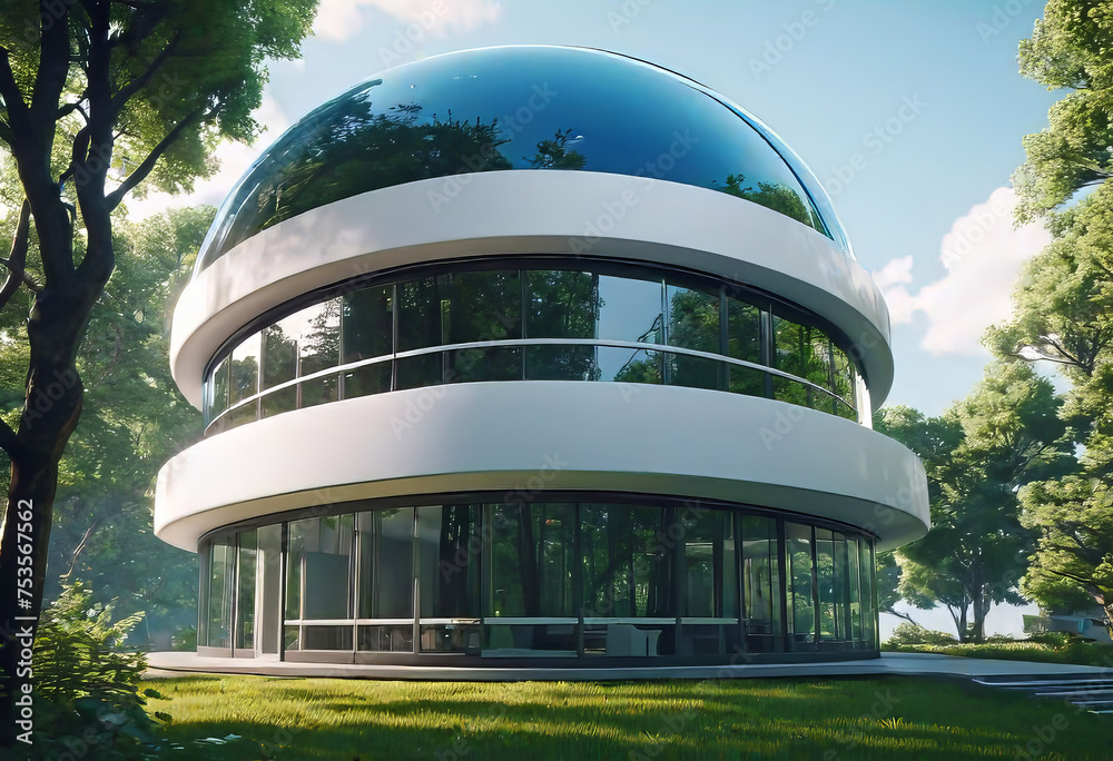 Futuristic design of an environmentally friendly house of a round shape ...