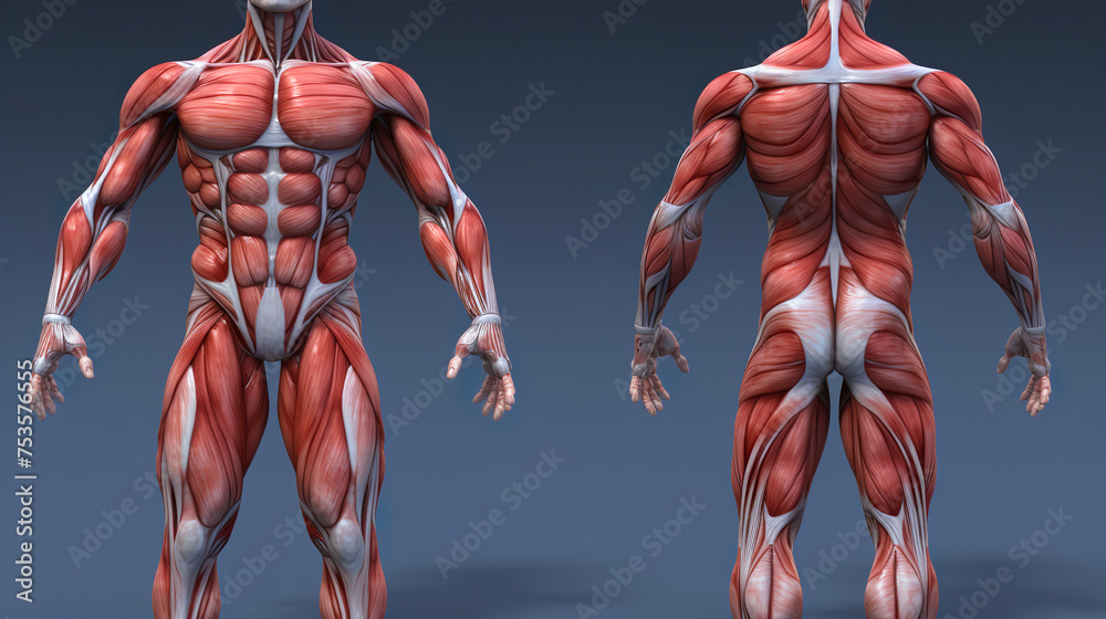 Anatomy of the male muscular system - back and front view Stock Photo ...