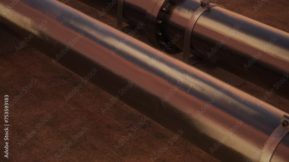 Industrial Oil or Gas Pipeline. Black oil or gas transfer pipe with the ...