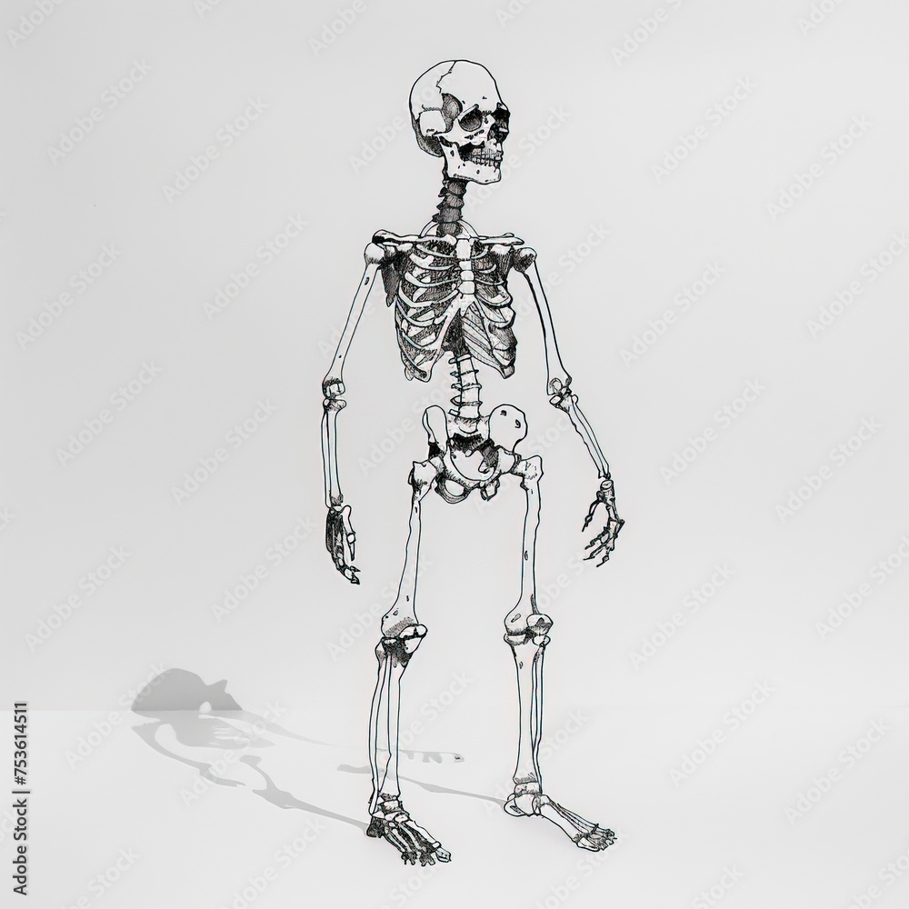 Slightly Forward-Facing Skeleton in Three-Quarter View, Angled Pose ...