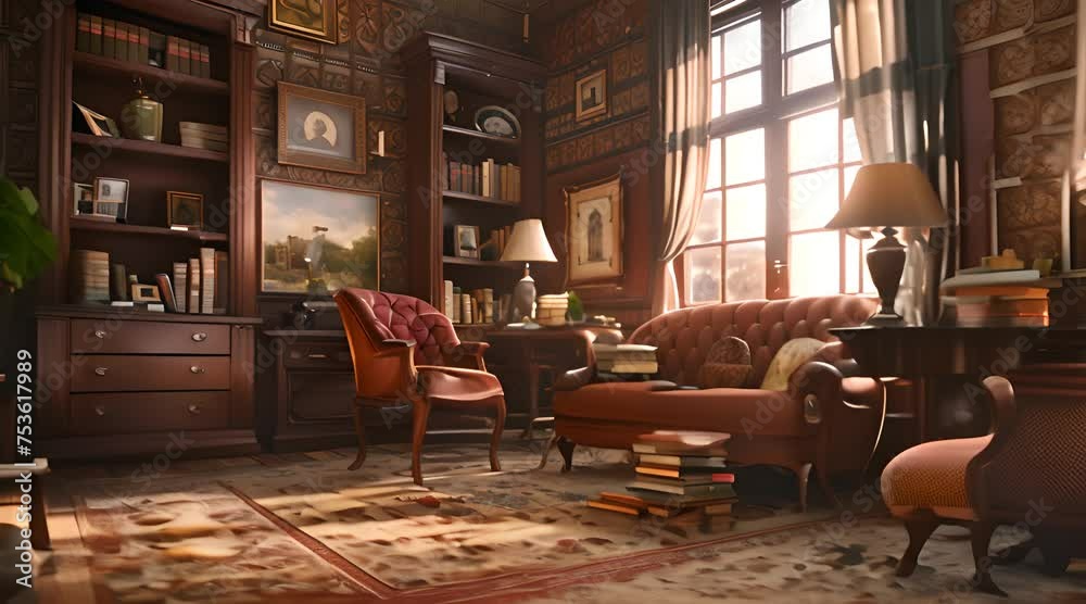 Classic Vintage Study Room with Warm Light with AI generated. Stock ...