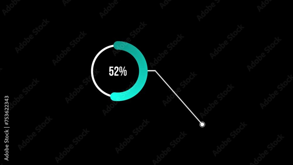 52 percent Call out Pie Chart Animation. Fifty Two percent Glowing Blue ...