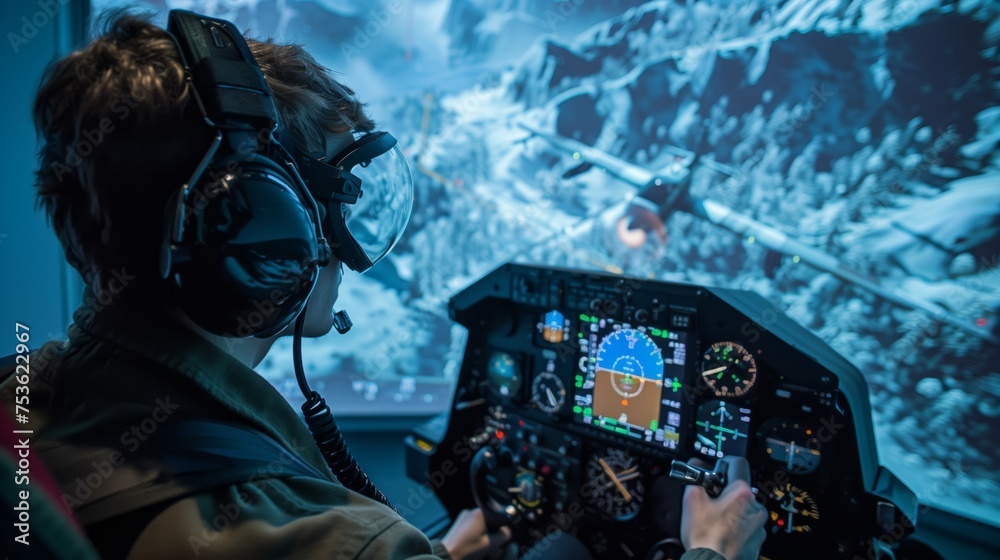 Concentrated pilot trainee operating controls in an advanced flight ...