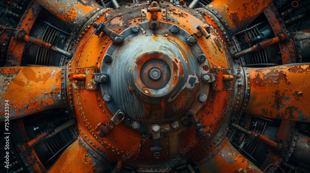 Vintage Aircraft Engine Close-Up Detail. Close-up of a vintage aircraft ...