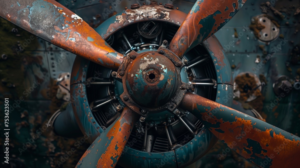 Rusty Propeller of Old Aircraft Engine. Detailed view of a rusty ...