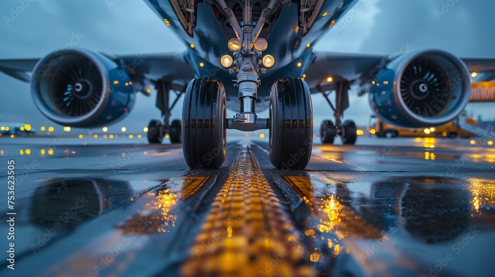Aircraft Landing Gear. Frontal view of an airplane's landing gear on ...