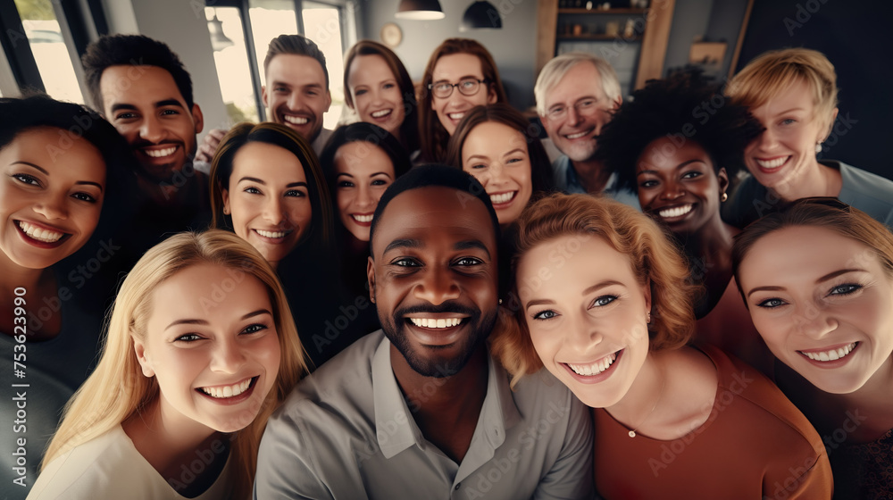 Diverse group of employees project team standing together in modern ...
