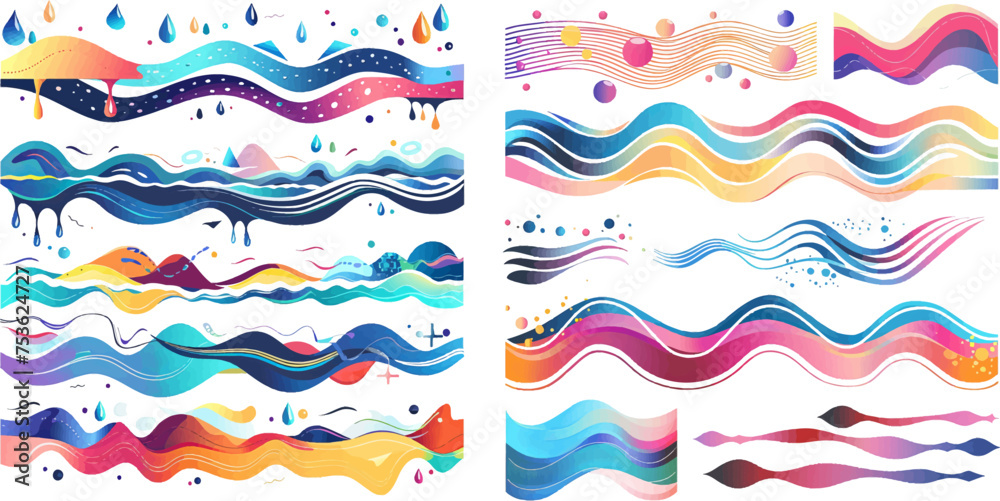 Set of Dividers, Waves and Geometric Shapes Stock Vector | Adobe Stock