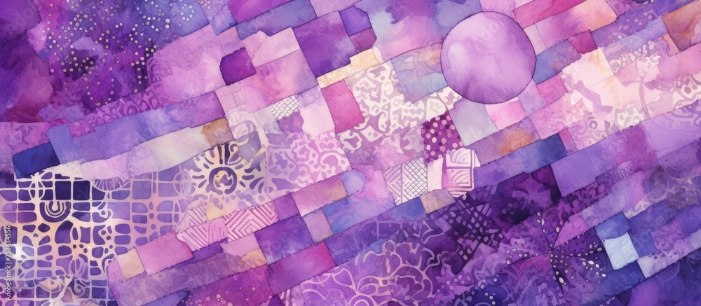 Indonesian Style Patchwork In Violet And Purple Islamic Inspired Bauble Print With Artistic