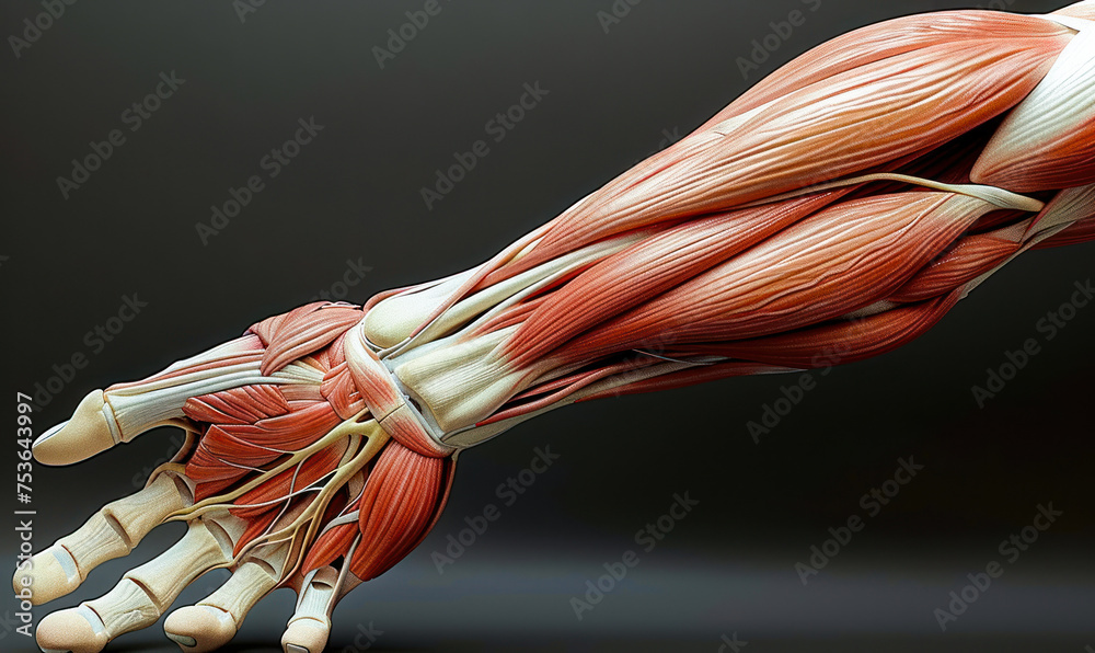 Anatomical illustration of human forearm muscles, showcasing the ...