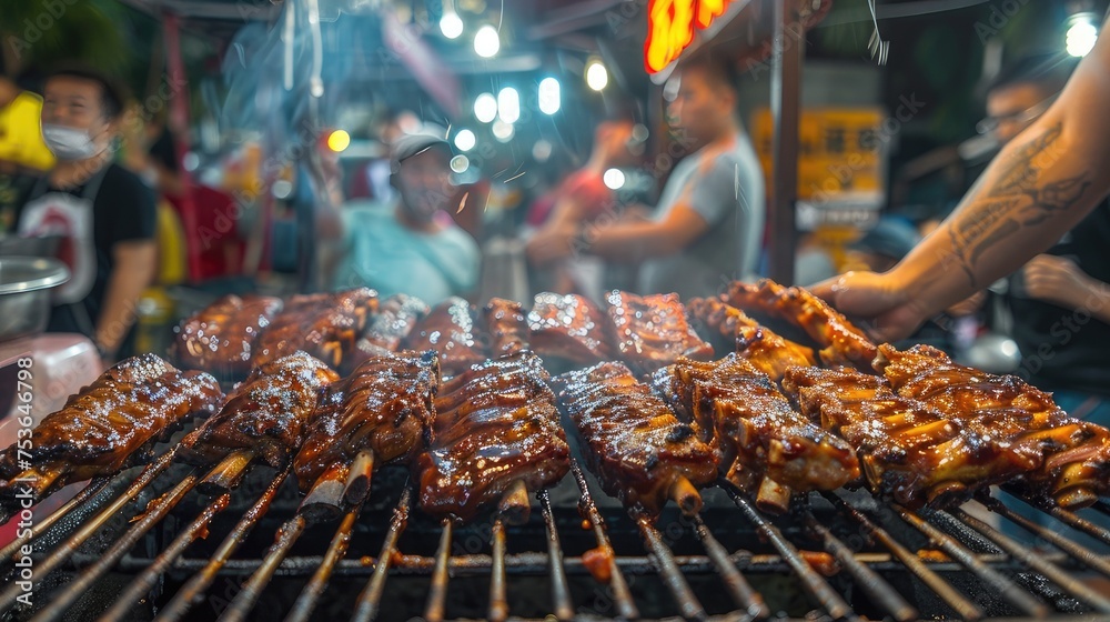 festival street food atmosphere elements. The hustle and bustle of a ...
