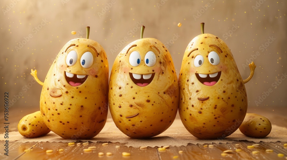 Cheerful cartoon potato character with a wide smile and bright eyes ...
