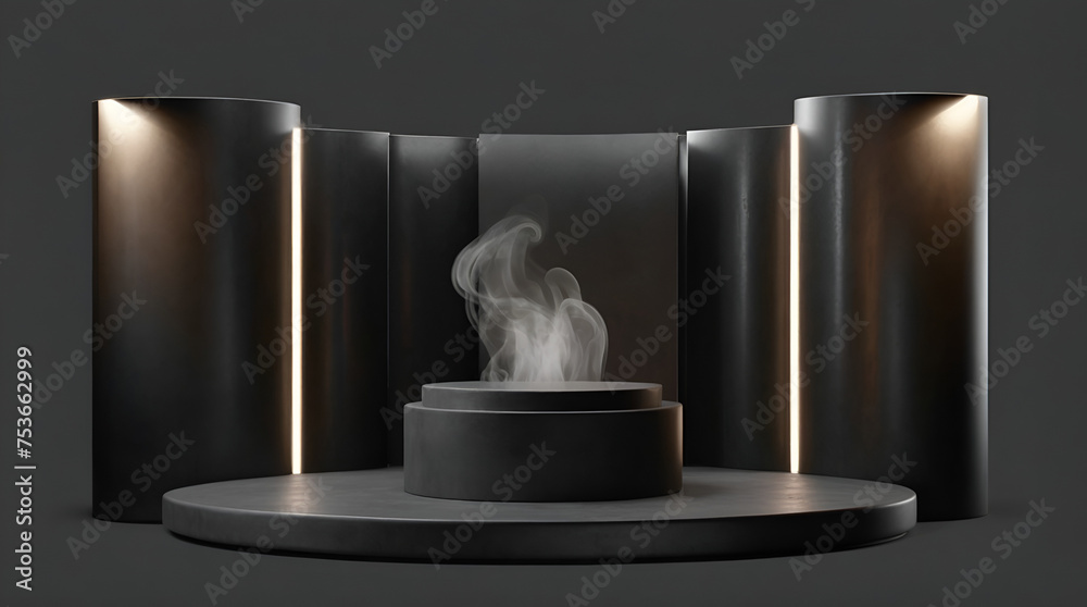 The cylindrical display stand has a bare cement surface. A stand for ...