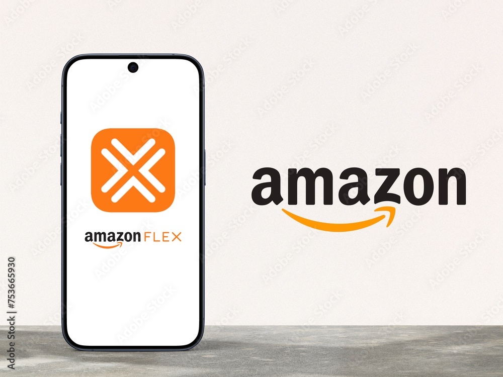 amazon flex logo is displayed on a modern smartphone, amazon logo next ...