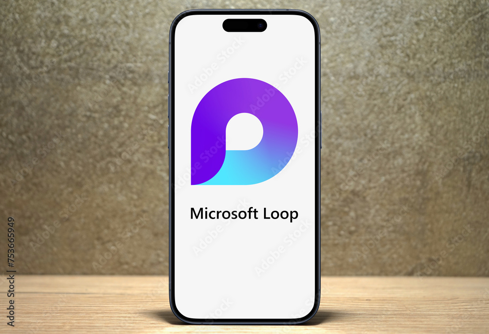 Microsoft Loop logo is displayed on a modern smartphone, online ...