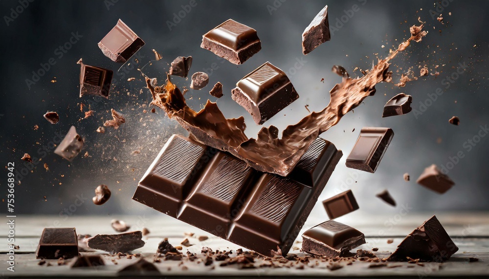 Chocolate bar piece explosion chunk candy broken isolated milk cocoa ...