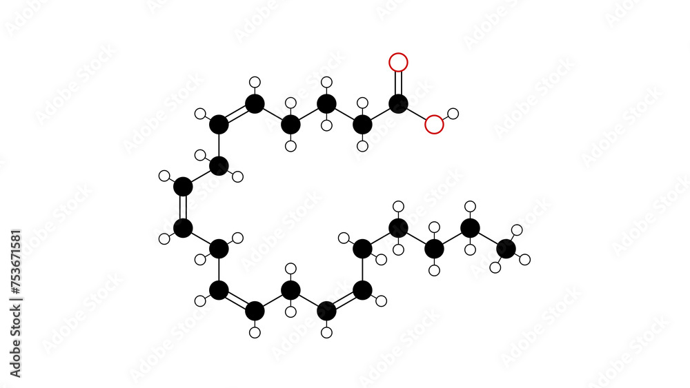 arachidonic acid molecule, structural chemical formula, ball-and-stick ...